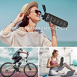 GOSWAG 32oz Motivational Water Bottles with Time Marker and Fruit Strainer, Sports Water Bottle with Times to Drink, Leakproof, Reusable Plastic Bottle with Strap no Straw for Gym, School