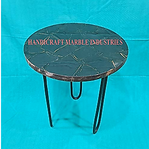 18" Inch Round Jet Black Natural Agate Coffee Table with Hair Pin Metal Base, Agate Table, Stone Coffee Table, Agate Table Top, Agate Round Coffee Table, Agate Side Table Home Decor