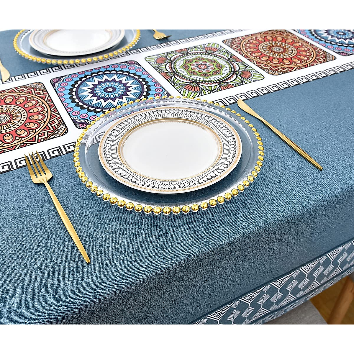 Zobesta Blue Vinyl Tablecloths Square Tablecloth Waterproof, Plastic-PVC Table Cloth Waterproof Table Cover Heavy Duty Vinyl Tablecloth for Kitchen Dinning Party (55 x 55 Inch, 4 Seats, Blue)