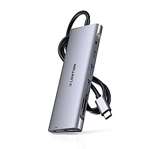 LENTION 3.3FT Long Cable USB C Hub with 4K HDMI, 2 USB 3.0, Card Reader, Aux, Type C Data/Charging Compatible 2023-2016 MacBook Pro, Mac Air/Surface, More, Stable Driver Adapter (CB-C37, Space Gray)