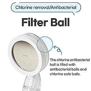 'Dewbell Wide'[Made in Korea]High Pressure smart shower Head, 2 Step water filtration system Chlorine-free balls (dew stone filter 2pcs)