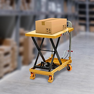 BICKKOMG 500Lb Hydraulic Lift Trolley, Manual Single Scissor Lift Table with 4 Wheels Hydraulic Scissor Forklift with Lift Height for Handling Goods, Material Handling and Transporting