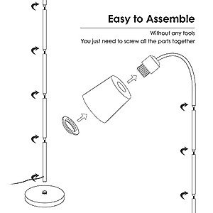 ASCELINA Floor Lamp,Industrial Floor Lamp Height Adjustable 360°Rotation Lampshade Modern Standing Lamp, Metal Heads Indoor Task Lighting for Living Room Bedroom Office （White）