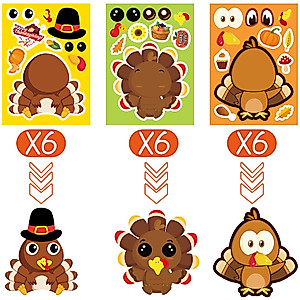 Funnlot Thanksgiving Party Games for Kids Thanksgiving Stickers for Kids 36 Sheets Make A Turkey Stickers Thanksgiving Arts and Crafts for Kids for Thanksgiving Games Supplies