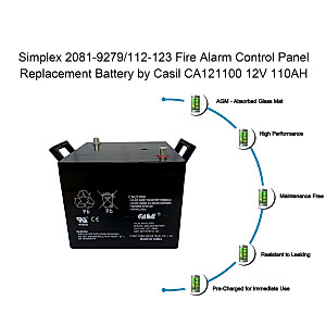 Casil Simplex 2081-9279 Fire Panel Battery 12V 110AH, Fire Alarm Control Panel Battery and Solar Panel Battery - Durable Fire Alarm Panel Battery for Efficient Power Supply CA121100