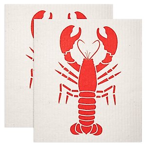 GMIcréatifs Swedish Dishcloths 2 Pack Red Lobster Print Reusable Sponges Kitchen Cleaning Cloth Dish Scrubber, Machine Washable, Each Cloth Measures 7.87”x6.88 inches.