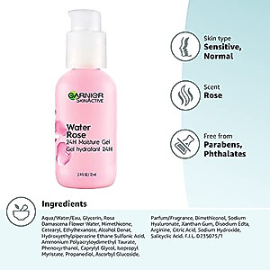 Garnier Water Rose 24H Moisture Gel with Rose Water and Hyaluronic Acid, Face Moisturizer for Normal to Combination Skin, 2.4 Fl Oz (72mL), 1 Count (Packaging May Vary)