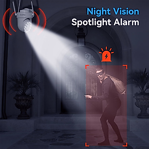 BondFree 2K Solar Security Cameras Wireless Outdoor with 14 Spotlights, IP65 Waterproof, Night Vision,Alarm, 2-Way Audio, PIR Detection, 2.4GWiFi Security Camera Works with Alexa Google Assistant