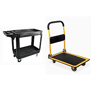 MaxWorks 80855 500-Pound Service Cart with Two Trays 30"X16" & 80876- Foldable Platform Truck Push Dolly 330 lb. Weight Capacity