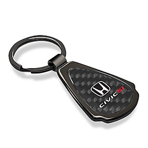 iPick Image Compatible with Honda Civic Si Real Black Carbon Fiber Gunmetal Black Metal Teardrop Key Chain