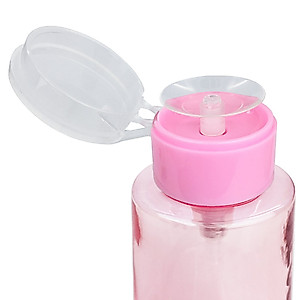 10oz Push Down Pump Dispenser Flip Top Cap Refillable Empty Bottle - Pinl with Word Imprint - Lockable Travel Cosmetic Packaging Empty Bottle for Nail Polish Manicure