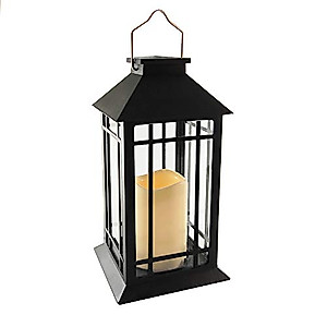 LumaBase Solar Powered Lantern with LED Candle - Black Window