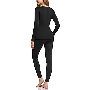 TSLA Women's Thermal Underwear Set, Soft Fleece Lined Long Johns, Winter Warm Base Layer Top & Bottom, Heavyweight Black, Medium