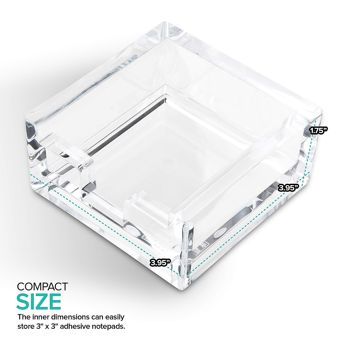 Modern Innovations 3 x 3 Crystal Clear Acrylic Notepad Holder W/O Pads - Sticky Notes Holder - Sticky Notepad Holder Perfect for Dorm Room and Office Desk Organization