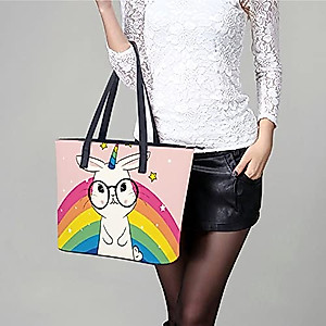 Womens Handbag Rainbow Unicorn Leather Tote Bag Top Handle Satchel Bags For Lady