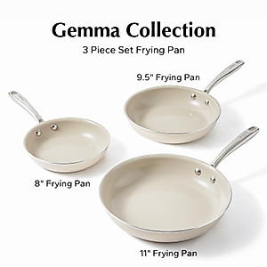 Redchef Nonstick Frying Pans Set, Ceramic Pan Skillet, Non Toxic Pans for Cooking, 8" 9.5" 11" Ceramic Frying Pan Set PFAS & PTFE & PFOA Free with Stay Cool Handle, Dishwasher & Oven Safe, Beige White