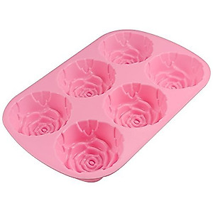 Allforhome 6 Rose Silicone Cup Cake Molds Cupcake Baking Molds Muffin Cups Pans Tools Soap making mold Handmade soap mould Candy making chocolate diy Mold