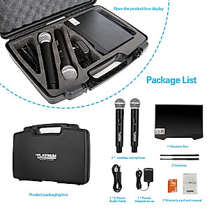 The Platinum UHF Wireless Microphone System, 200FT UHF Range Metal Professional Dual Channel Handheld Dynamic Mic System with Professional Karaoke Receiver, for Party, KTV, Meeting, Wedding (TP-U20)