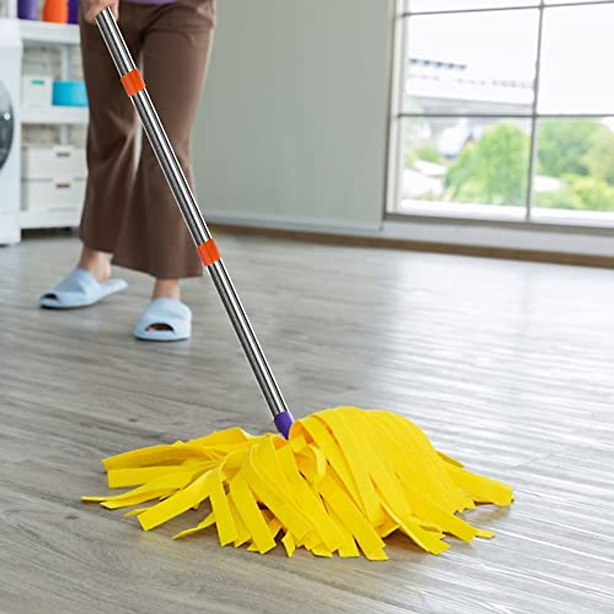 cosbur Spin Mop Handle Replacement, 4-Section Mop Handle Replacement for Spin Mop, Stainless Steel Mop Pole Handle for Commercial Mop and Mop Refills, Cleaning Tools Accessories(Orange)