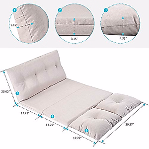 P PURLOVE Adjustable Floor Sofa Bed, Folding Lazy Sofa with 5 Reclining Position, Futon Floor Couch for Reading or Gaming in Bedroom/Living Room/Balcony, Beige