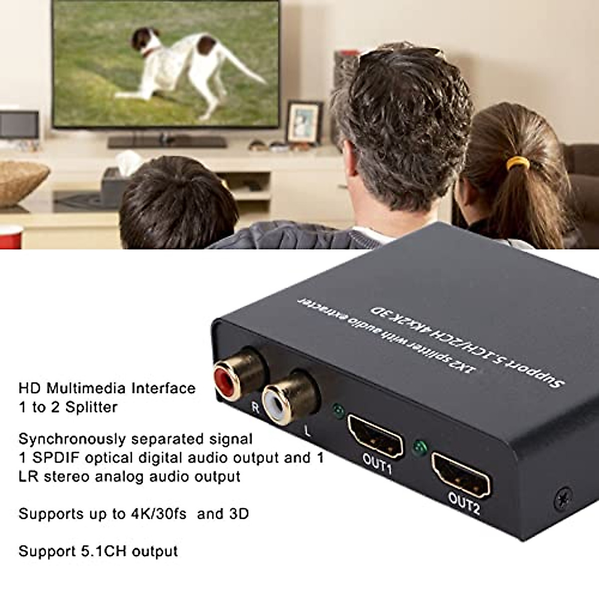 Audio Converter, DAC Chip Black Easy To Install Iron Box 4K HD Multimedia Interface Splitter for HDTV