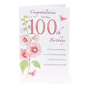 UK Greetings 100th Birthday Card for Her/Friend - Delicate Pink Flower Design