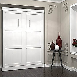 Pemberly Row Puq Easy-Lift Dual Piston Full Size Murphy Wall Bed in White