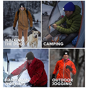 Unisex Beanie with Light, USB Rechargeable LED Headlamp Beanie, Gifts for Dad Father Men Husband Warm Knitted Cap Black