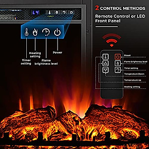 COSTWAY 26-Inch Electric Fireplace Inserts, 750W/1500W Wall Recessed and Freestanding Fireplace with Remote Control, 2 Flame Colors, 4 Brightness Settings, 5H Timer, Fireplace Heater for Indoor Use