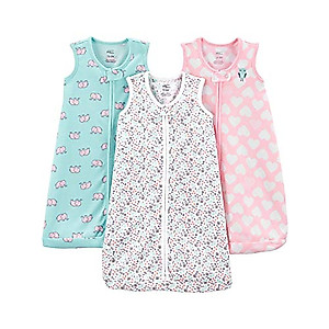 Simple Joys by Carter's Baby Girls' Cotton Sleeveless Sleepbag Wearable Blanket, Pack of 3, Hearts/Floral, 6-9 Months