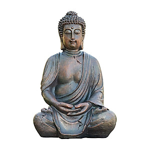 Alpine Corporation 15" Tall Indoor/Outdoor Meditating Buddha Statuary Décor