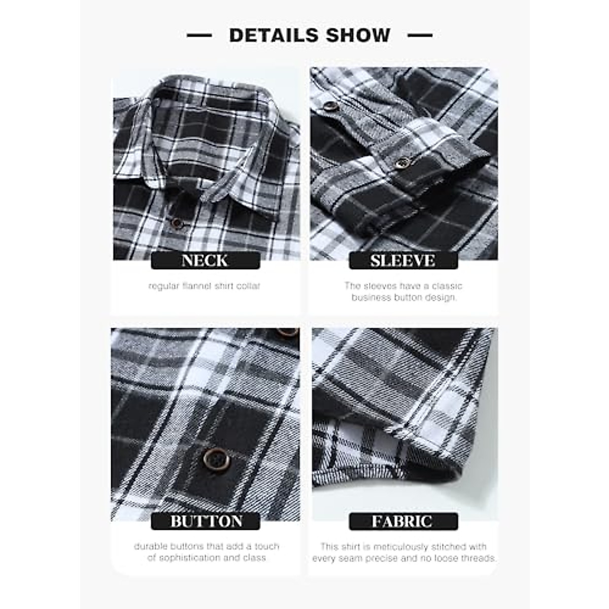 JMIERR Mens Flannel Shirt Fall Fashion 2024 Long Sleeve Casual Button Down Cotton Plaid Dress Shirts, US 40(M), Black