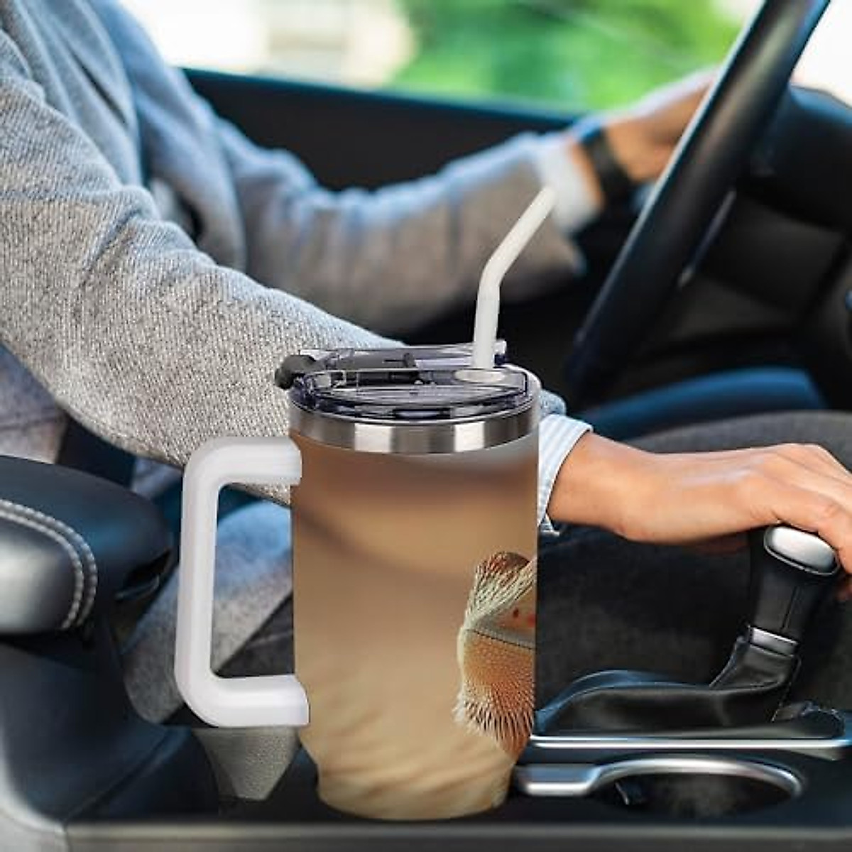 Bearded Dragon in Desert Insulated Tumblers with Handle Stainless Steel Coffee Mug Funny Travel Cup with Lid Straw 40oz