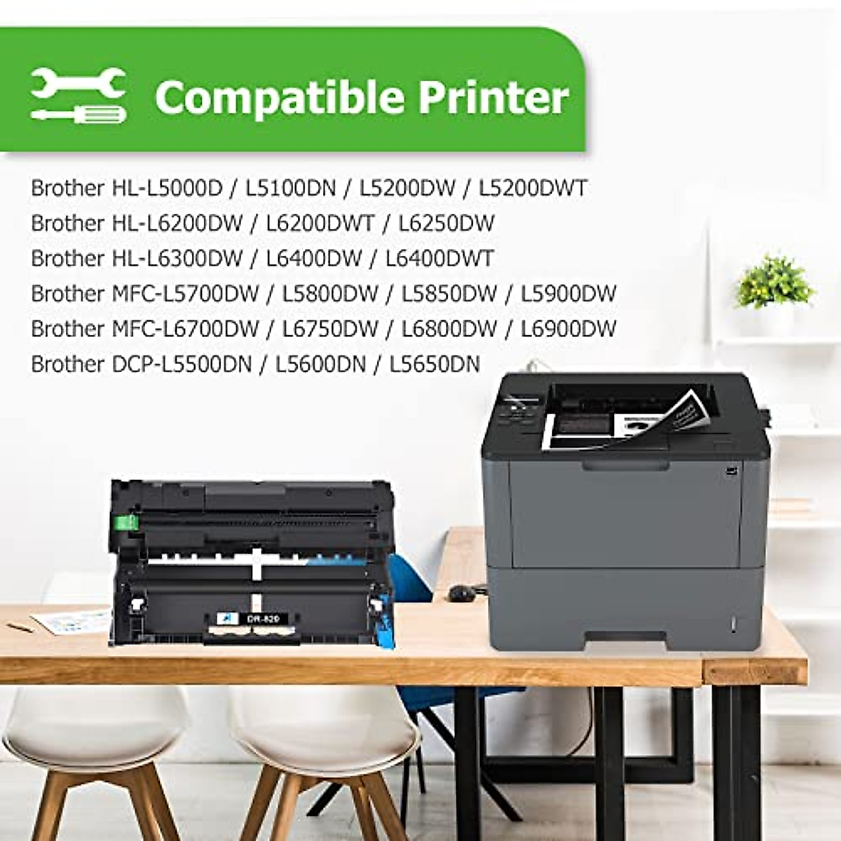 Aztech Compatible Drum Unit Replacement for Brother DR820 DR-820 DR 820 for Brother HL-L6200DW MFC-L5850DW MFC-L5900DW MFC-L6700DW MFC-L5800DW HLL6200DW HL-L5200DW HLL5100DN Printer (Black, 2-Pack)