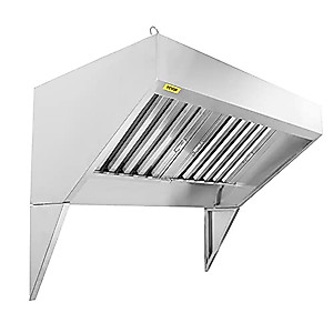 VEVOR Commercial Exhaust Hood, 4FT Food Truck Hood Exhaust, 201 Stainless Steel Concession Trailer Hood with 2 Detachable U-shaped Grid Oil Filter Mesh, Rust Resistant Vent Hood for Kitchen Restaurant