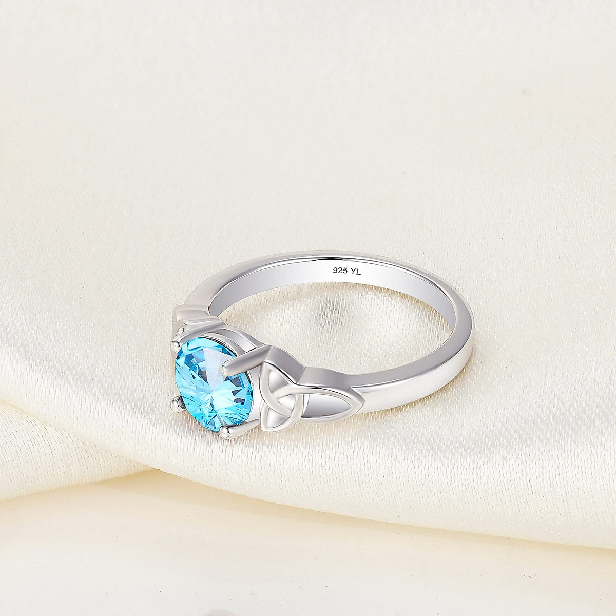 YL Celtic Knot Rings for Women 925 Sterling Silver Created Aquamarine 18k White Gold Plated Statement Rings-size7