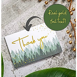 Thank You Cards with Envelopes | 48 Gold Foil Forest Nature Wedding Thank You Cards | Baby Shower Thank You Cards | Bridal Shower, Rustic Woodland Thank You Notes with Envelopes Set | 4x6 Inches