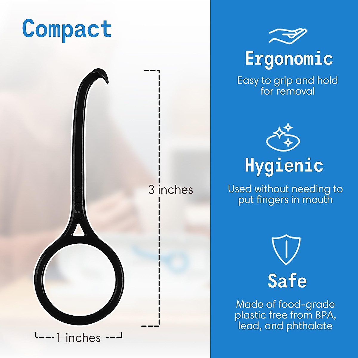 OrthoKey Clear Aligner Removal Tool for Teeth — Grabber Remover Tool for Invisible Removable Braces & Retainers — Fits Into a Dental Carrying or Aligner Case Cleaner — Small Size, Blue and Black