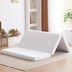 jela Foldable Mattress Trifold Mattress Full Size, Waterproof Folding Mattress Memory Foam 53＂x75＂x4＂, 4 inch Waterproof Floor Bed with Storage Bag, tri Folding Mattress for Guest Bed, RV, Camping