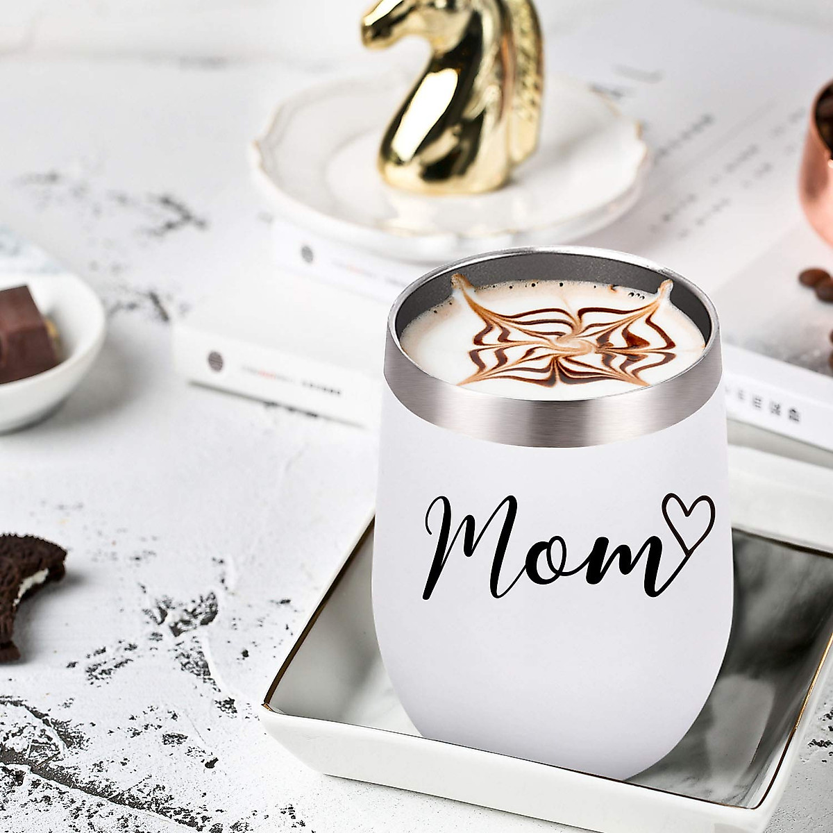 Mom and Dad Wine Tumbler Set, Funny Christmas Gifts for New Parents New Pregnancy New Dad New Mom Anniversary Birthday, Stainless Steel Insulated Wine Tumbler with Lid(12oz, Black and White)