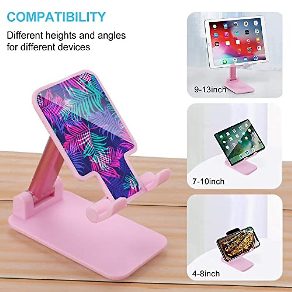 Neon Tropical Palm Leaf Funny Foldable Desktop Cell Phone Holder Portable Adjustable Stand Desk Accessories