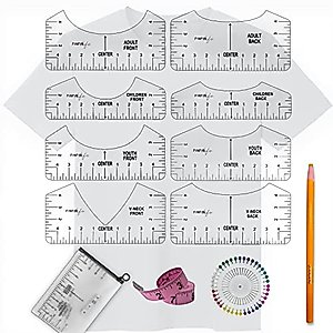 FINFINLIFE 11 Pcs Tshirt Ruler Guide for Vinyl Alignment, High Quality Shirt Ruler for Vinyl Alignment, V Neck, Tshirt Alignment Tool for Children Youth Adult Front and Back