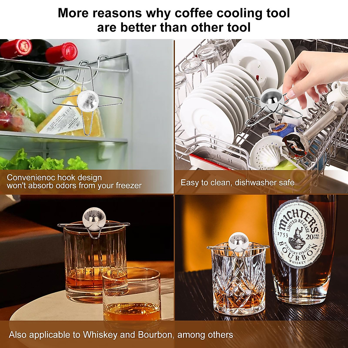 Wiszou 2pcs Espresso Coffee Cooler with Reusable Ice Coffee Steel Balls - Unlock the True Flavors, Also Ideal Tool for Bourbon, Scotch, and Cocktails, Stainless Steel Chilling Ball