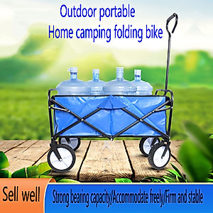 Versatile Folding Beach Wagon Cart with Wheels, Cargo Net, and Straps - Heavy Duty, Collapsible, Portable Utility Cart for Shopping, Camping, Gardening, and More (1, Blue + Steel)