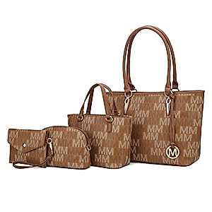 MKF Collection Shoulder Bags for Women Small Tote Handbag Crossbody bag & Wristlet Purse Top Handle PU Leather 4-pcs Set Pocketbook