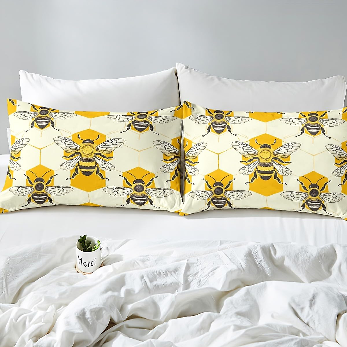 Feelyou Animal Bee Bedding Set Geometric Honeycomb Duvet Cover for Kids Boys Girls Animal Bee Comforter Cover Twin Size Bedspread Cover
