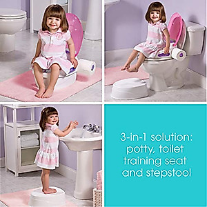 Summer Step by Step Potty, Pink - 3-in-1 Potty Training Toilet - Features Contoured Seat, Flushable Wipes Holder and Toilet Tissue Dispenser, 13x9.5x15.5 Inch (Pack of 1)