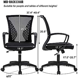 Warmm house Ergonomic Office Chair,Mid Back Mesh Swivel mputer Desk Chair,Adjustable mfortable Rolling Executive Task Work Chair with Lumbar Support Armrest for Home Office Bedroom(Black)