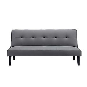 LTT Futon Sofa Bed, Futon Couch, Folding Sofa Bed Dual-Purpose Multi-Functional Grey Pu Solid Wood Legs Sofa Bed