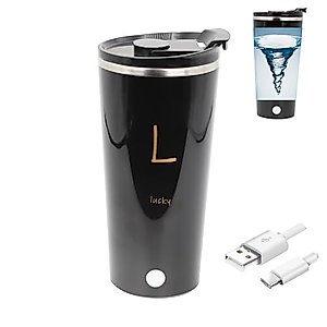 daasigwaa Rechargeable Self Stirring Mug - Magnetic Electric Auto Mixing Stainless Steel Cup for Office/Kitchen/Travel/Home Coffee/Tea/Hot Chocolate/Milk-400 ml/13.5 oz(Black)